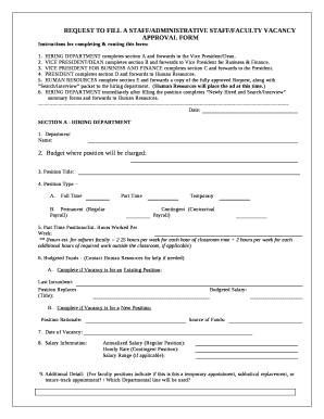 REQUEST TO FILL A STAFF/ADMINISTRATIVE STAFF/FACULTY VACANCY APPROVAL ...
