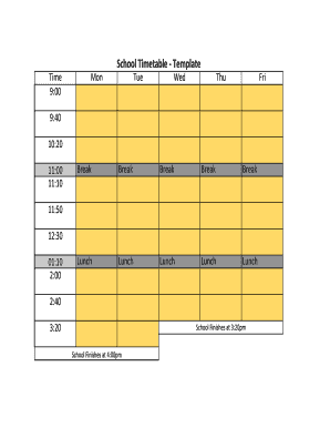 Fillable Online School Timetable - Template Fax Email Print - pdfFiller