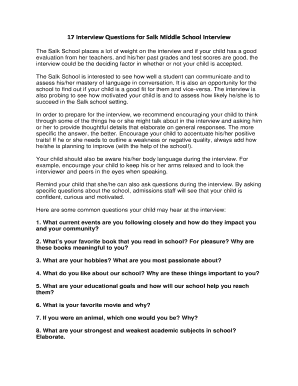 Fillable Online 17 Interview Questions for Salk Middle School Interview ...