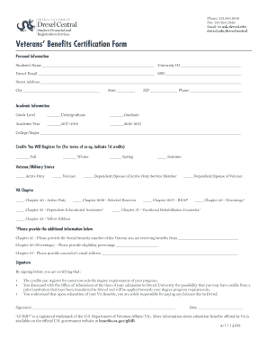Fillable Online Veterans Benefits Certification Form Fax Email Print ...