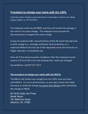 Fillable Online Procedure to change your name with the USPS Fax Email ...