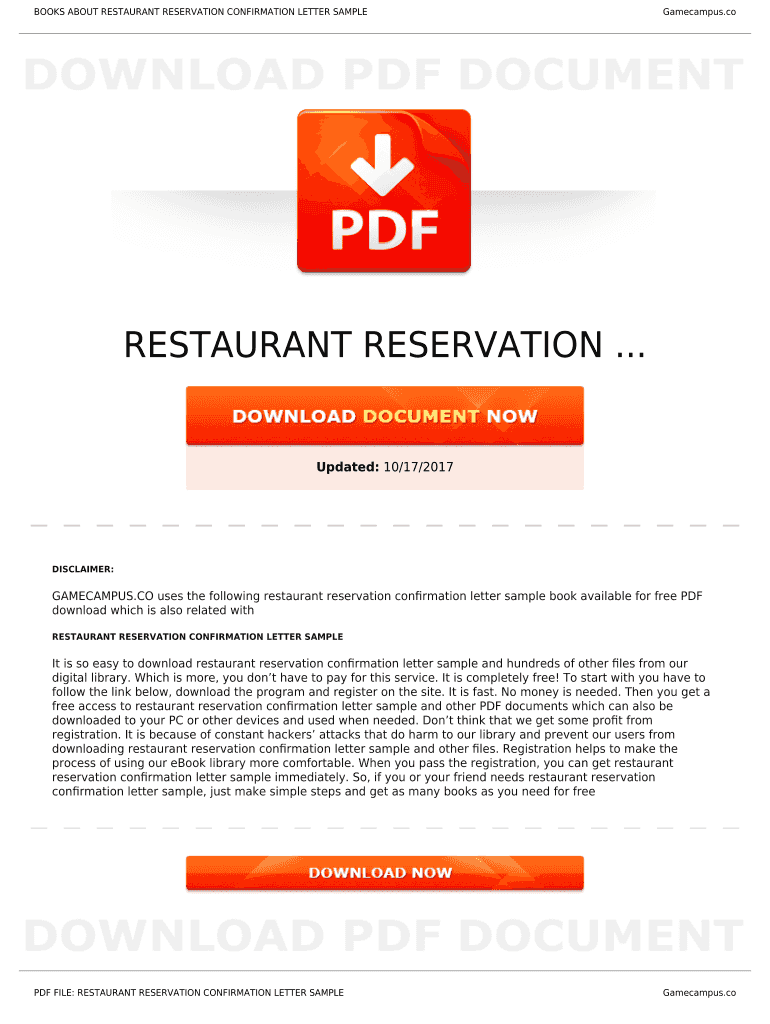 Fillable Online BOOKS ABOUT RESTAURANT RESERVATION CONFIRMATION LETTER ...