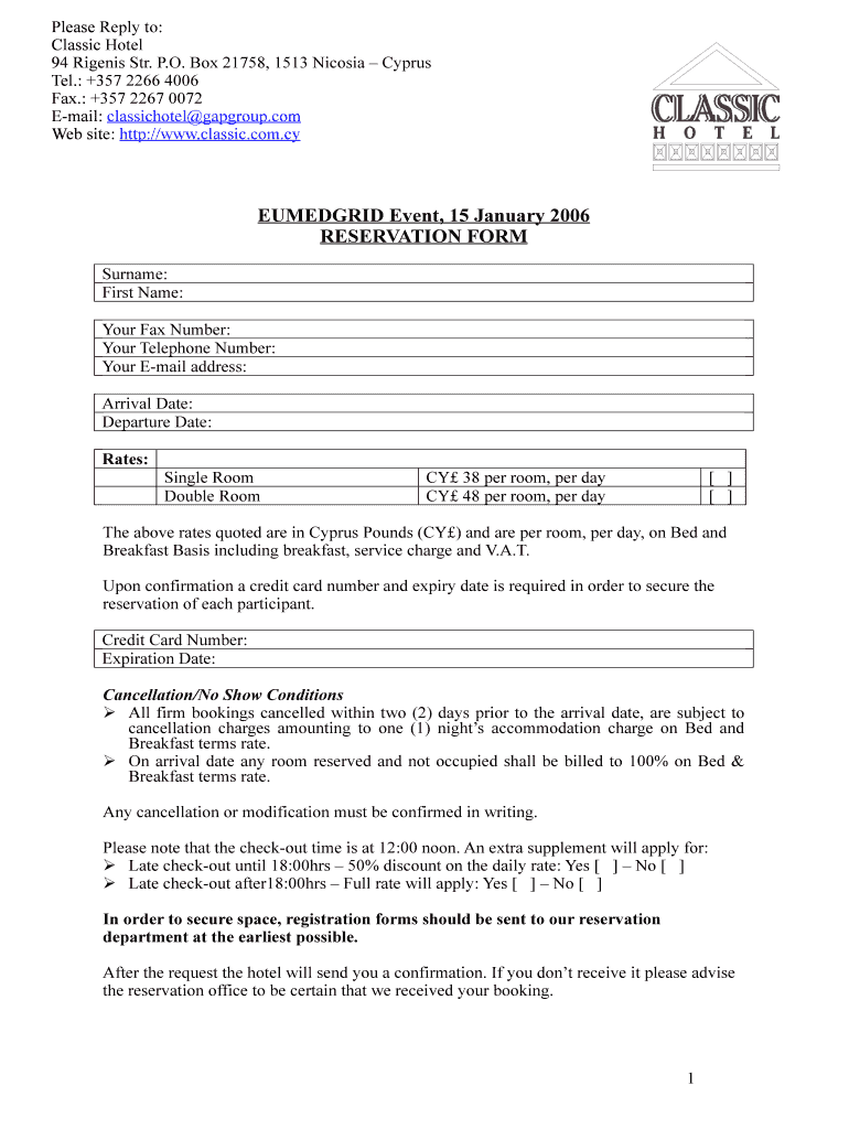 Fillable Online Classic Hotel Fax Email Print - pdfFiller