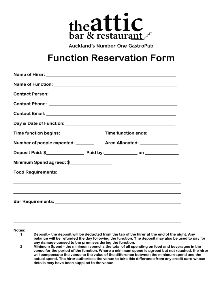 Fillable Online Function Reservation Form Fax Email Print - pdfFiller