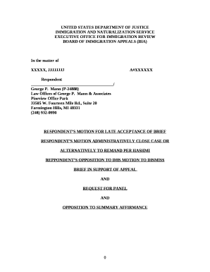 BOARD OF IMMIGRATION APPEALS (BIA) Doc Template | pdfFiller