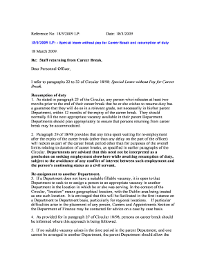 Fillable Online 18/3/2009 LP: - Special leave without pay for Career ...