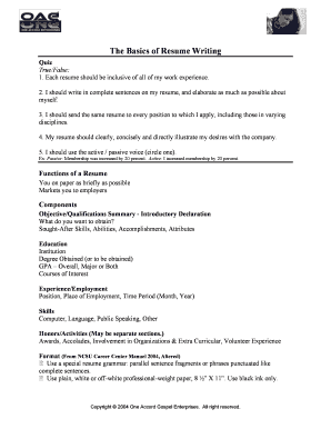 Fillable Online The Basics of Resume Writing Fax Email Print - pdfFiller