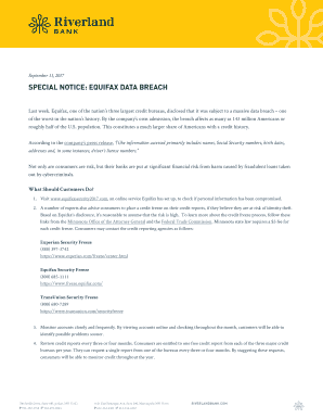 Fillable Online SPECIAL NOTICE: EQUIFAX DATA BREACH Fax Email Print ...