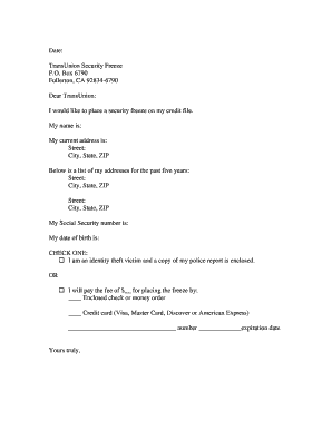Fillable Online TransUnion Security Freeze Fax Email Print - pdfFiller