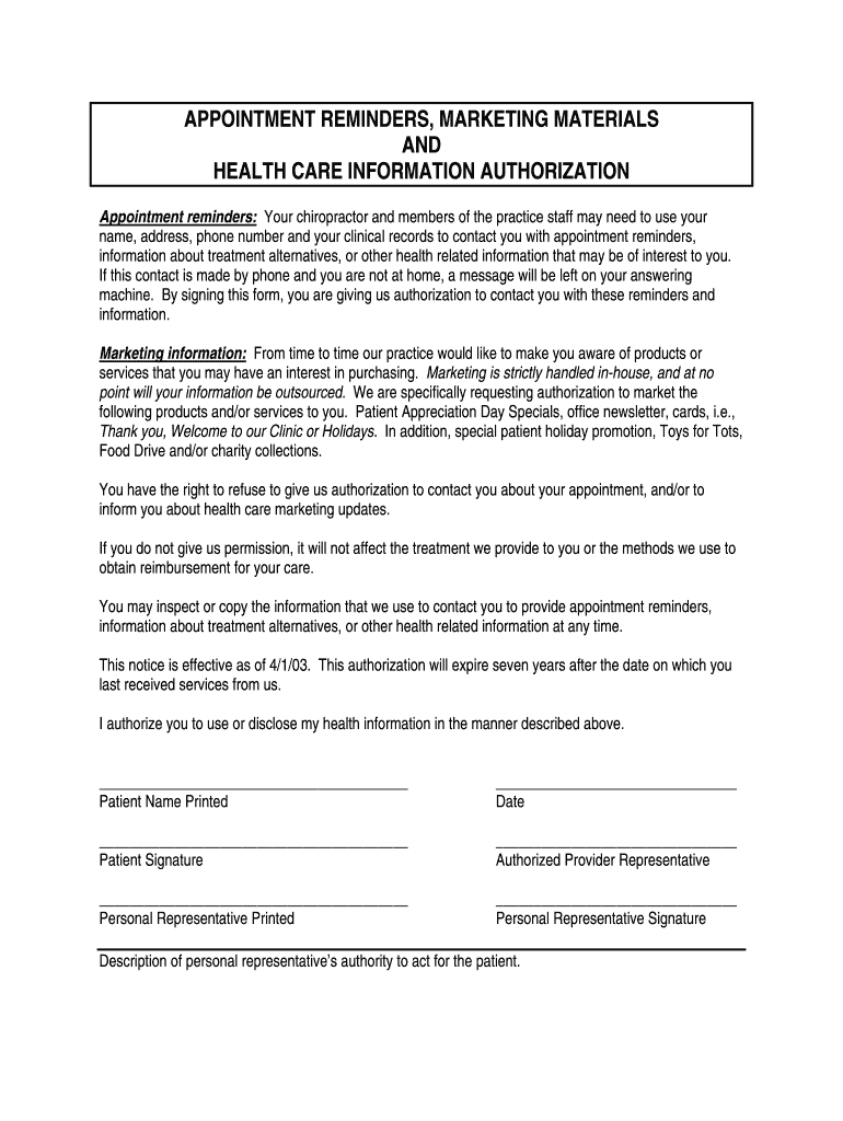 Fillable Online APPOINTMENT REMINDERS, MARKETING MATERIALS Fax Email ...