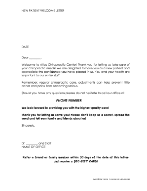 Fillable Online New patient welcome letter chiropractic - ksoa.net Fax ...