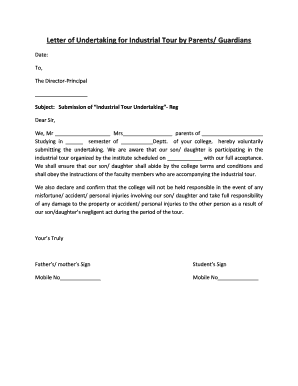 Fillable Online Letter of Undertaking for Industrial Tour by Parents ...