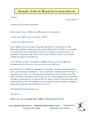 Fillable Online Sample Letter to Request an Assessment Fax Email Print ...