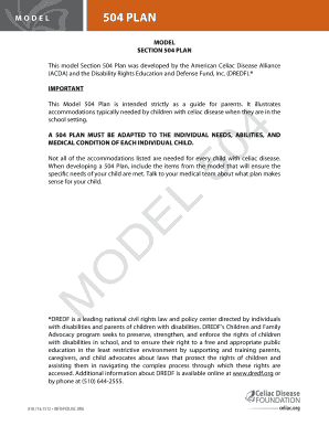 Fillable Online This model Section 504 Plan was developed by the ...