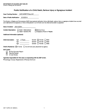 Fillable Online dcf wisconsin Public Notification of a Child Death ...