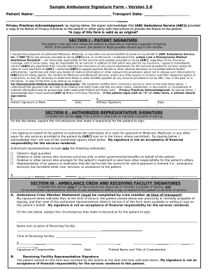Sample Ambulance Signature Version 2 Doc Template | pdfFiller