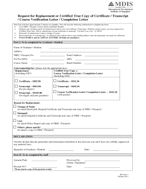 Fillable Online Request for Replacement or Certified True Copy of ...