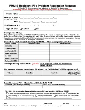 Fillable Online FMMIS Recipient File Problem Resolution Request Fax ...