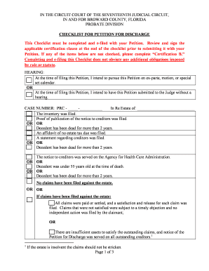 Fillable Online CHECKLIST FOR PETITION FOR DISCHARGE Fax Email Print ...