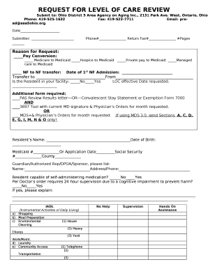 REQUEST FOR LEVEL OF CARE REVIEW Doc Template | pdfFiller