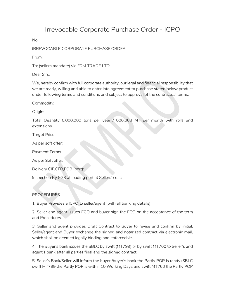 Icpo Irrevocable Corporate Purchase Order - Fill Online, Printable ...