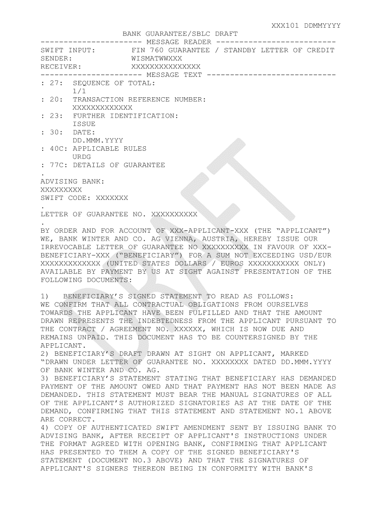 Fillable Online BANK GUARANTEE/SBLC DRAFT Fax Email Print - pdfFiller
