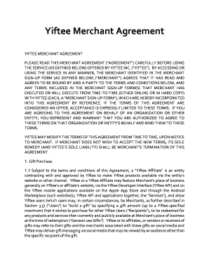Fillable Online Yiftee Merchant Agreement Fax Email Print - pdfFiller