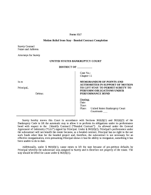 Motion Relief from Stay - Bonded Contract Completion Doc Template ...