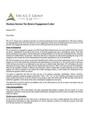 Fillable Online Business Income Tax Return Engagement Letter Fax Email ...