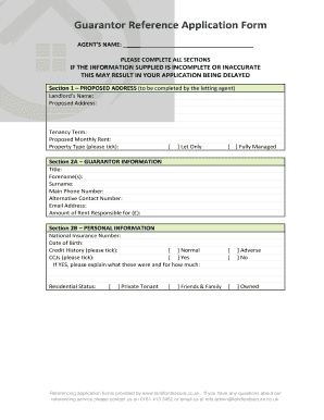 Fillable Online Guarantor Reference Application Form Fax Email Print ...