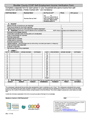 Fillable Online Boulder County CCAP Self-Employment Income Verification ...