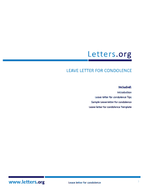 Fillable Online LEAVE LETTER FOR CONDOLENCE Fax Email Print - pdfFiller