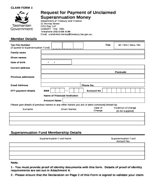 Request for Payment of Unclaimed Superannuation Money Doc Template ...