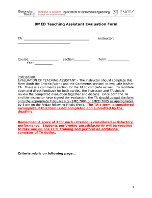 BMED Teaching Assistant Evaluation Doc Template | pdfFiller