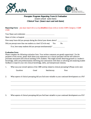 Preceptor Program Reporting & Evaluation Doc Template | pdfFiller