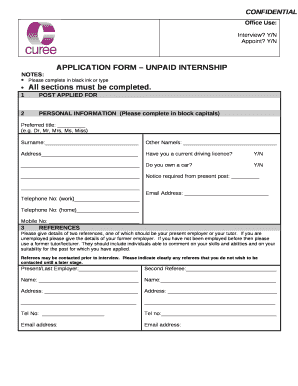 APPLICATION UNPAID INTERNSHIP Doc Template | pdfFiller