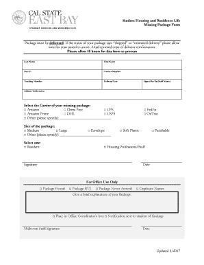 Fillable Online Missing Package Form Fax Email Print - pdfFiller