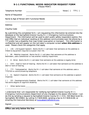 9-1-1 FUNCTIONAL NEEDS INDICATOR REQUEST Doc Template | pdfFiller