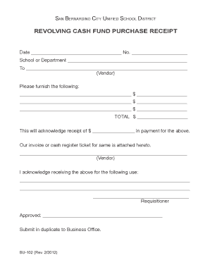 Fillable Online REVOLVING CASH FUND PURCHASE RECEIPT Fax Email Print ...