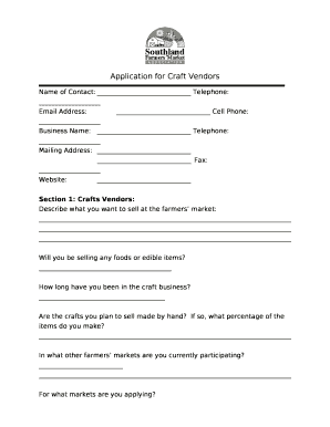 Application for Craft Vendors Doc Template | pdfFiller