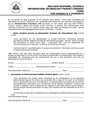 INATION TECHNOLOGY PARENT CONSENT Doc Template | pdfFiller