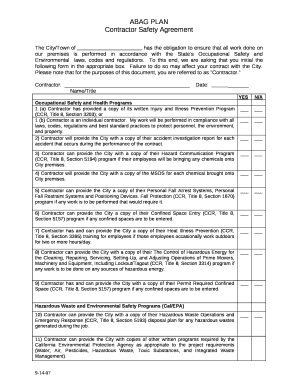 Contractor Safety Agreement - plan abag ca Doc Template | pdfFiller