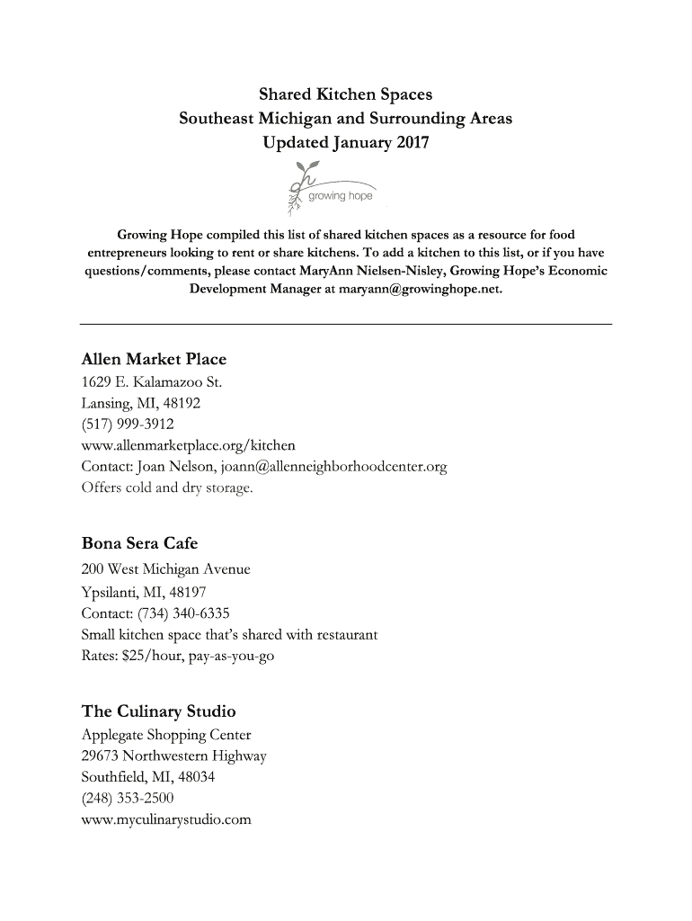 Fillable Online Shared Kitchen Spaces Fax Email Print - pdfFiller