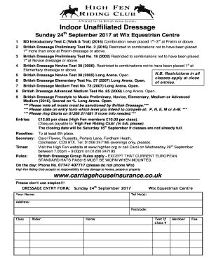 Fillable Online BD Introductory Test C (Walk & Trot) (2016) Combination ...