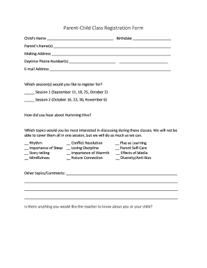 Fillable Online Parent-Child Class Registration Form Fax Email Print ...