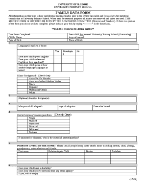 FAMILY DATA - education illinois Doc Template | pdfFiller