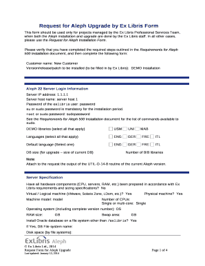 Request for Aleph Upgrade by Ex Libris Doc Template | pdfFiller