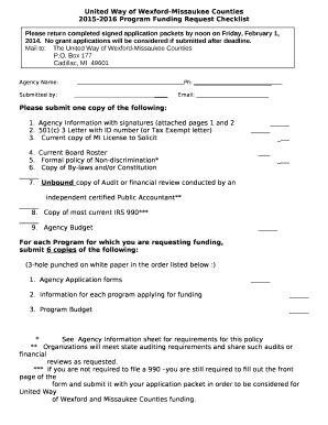 2015-2016 Program Funding Request Checklist Doc Template | pdfFiller
