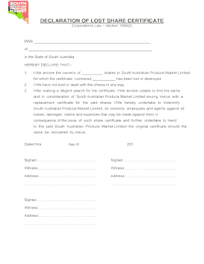 Fillable Online DECLARATION OF LOST SHARE CERTIFICATE Fax Email Print ...