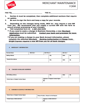 Merchant Maintenance Change Doc Template | pdfFiller